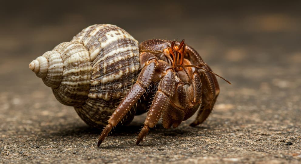 Brown Hermit Crab in Spiral Shell on Ground Stock Illustration ...