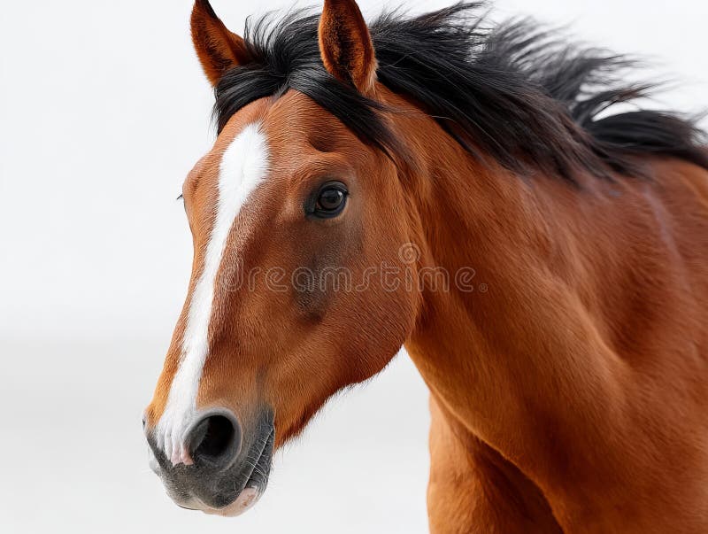 A Brown Horse with a Black Mane and a White Spot on Its Face Stock ...