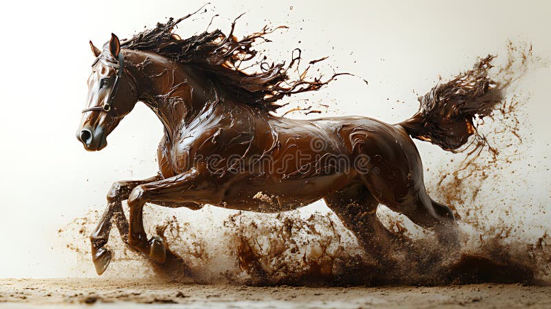 Brown Horse Galloping, Mud Splashing, Dynamic Mane and Tail Stock ...