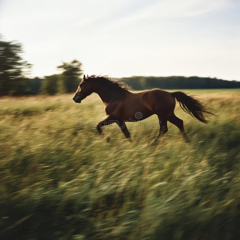 Brown Horse Running through Field Stock Illustration - Illustration of ...