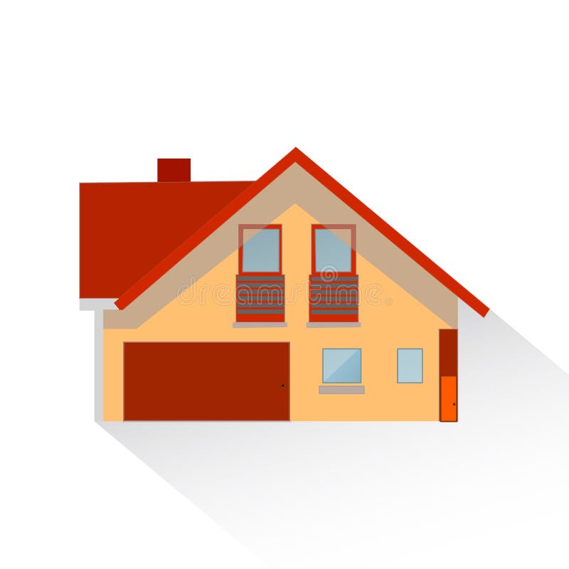 Brown House with Shadow, Flat Style, on White Background, Stock Vector ...
