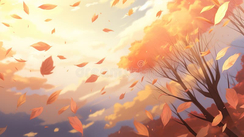 Brown Inspired Anime Autumn Wallpaper, Falling Leaves, Ai Generated ...