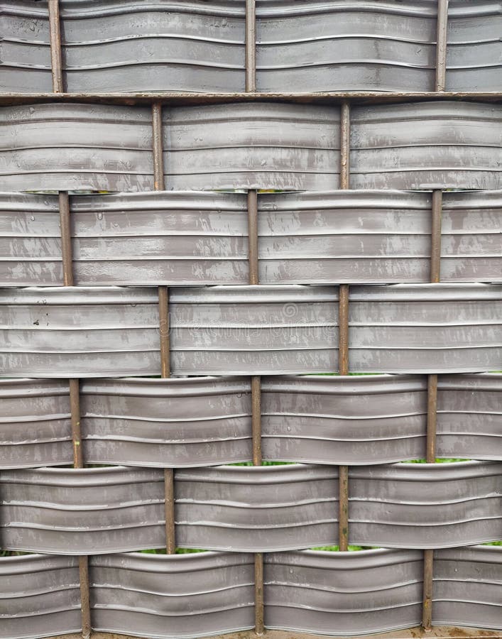 Brown Iron Gate Fence with Aged Plastic Gray Corrugated Coating Stock ...