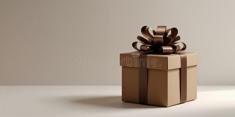Brown Kraft Gift Box with Brown Ribbon Bow Stock Image - Image of ...