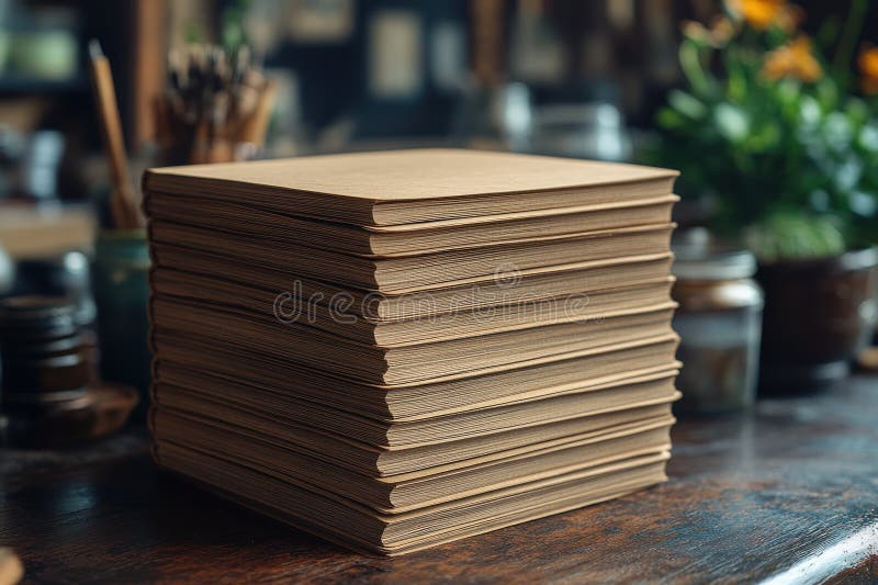 Brown Kraft Paper Notebooks in a Tidy Stack on Office Desk Stock ...