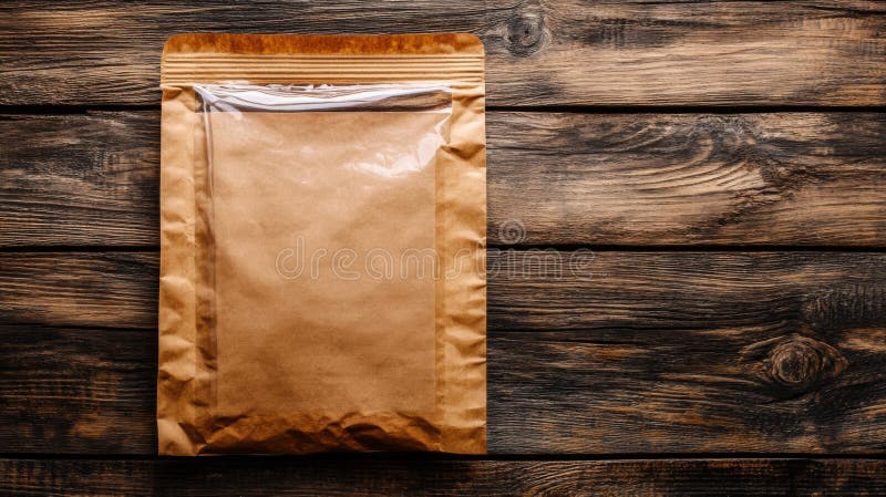 Brown Kraft Paper Package on Wooden Background Stock Illustration ...