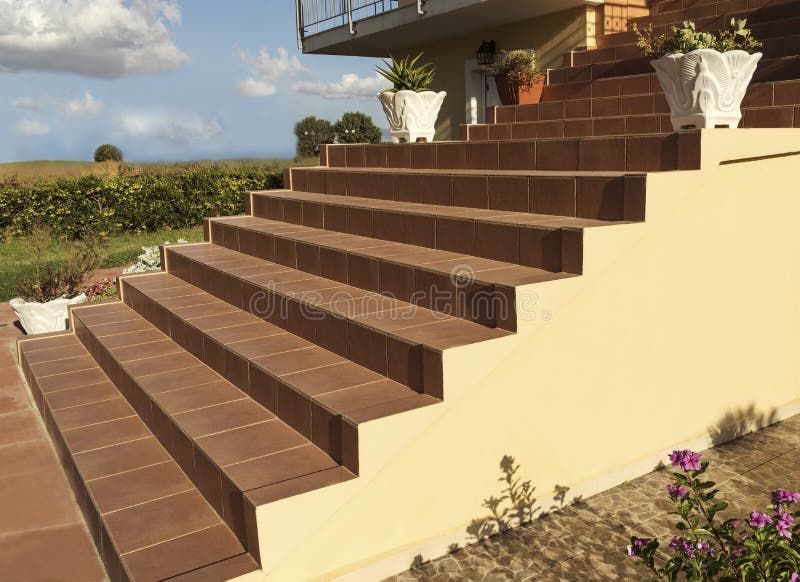 Brown ladder on the side stock photo. Image of front - 121587552