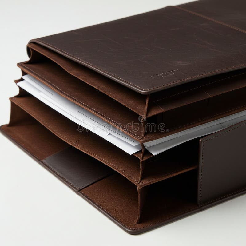 Brown Leather Accordion File Folder with Multiple Compartments, Each ...