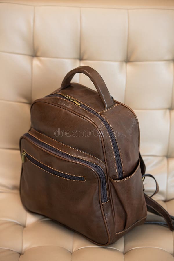 A Brown Leather Backpack with Subtle Detailing Stock Image - Image of ...