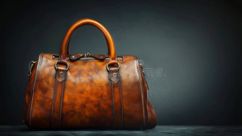 Brown Leather Bag on Table stock photo. Image of leather - 314364154