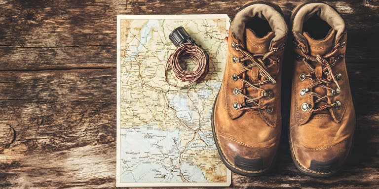 Brown Leather Boots with Map and Compass Stock Illustration ...