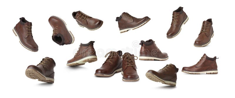 Brown Leather Boots, Menâ€™s Brown Ankle Boots in Different Angles and ...