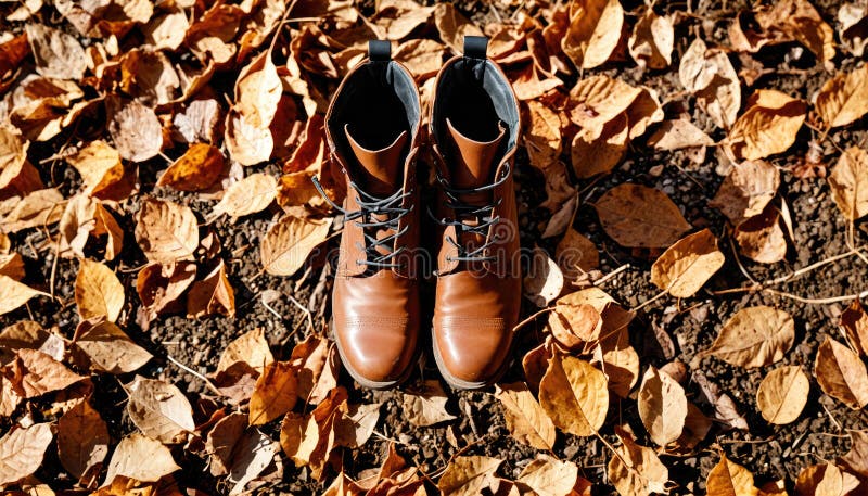 Brown Leather Boots Resting on a Bed of Orange Autumn Leaves in a ...