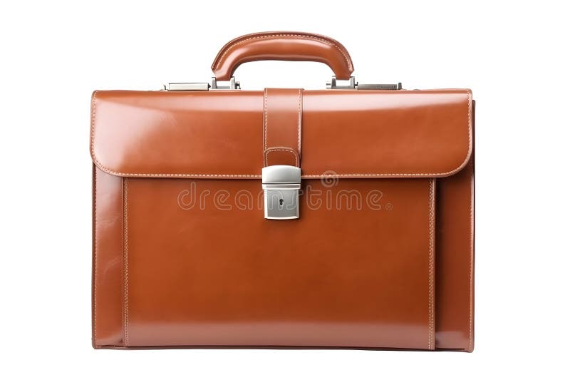 Brown Leather Briefcase Isolated on White Background, Front View ...