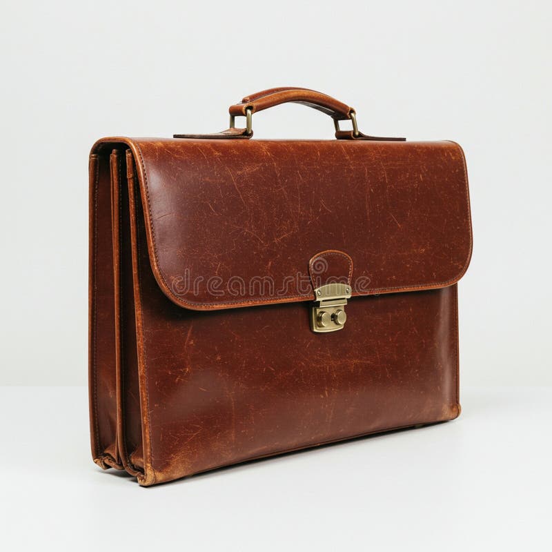 Brown Leather Briefcase with a Textured, Worn Appearance. Features a ...