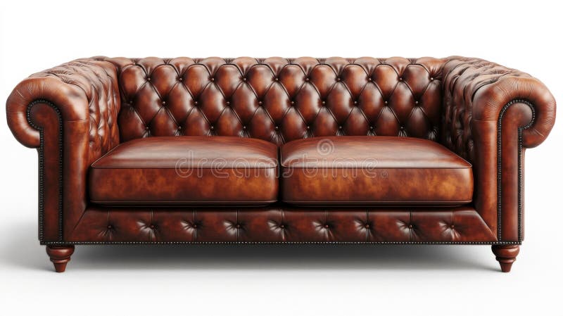 Brown Leather Chesterfield Sofa with Button Tufting Stock Illustration ...