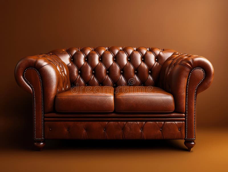 Brown Leather Couch with Buttons and Studding in a Modern Living Room ...