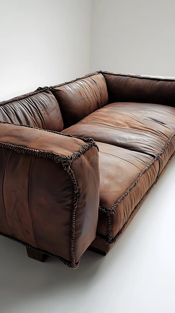 Brown Leather Couch with a Leather Edge and a Leather Back Stock Photo ...