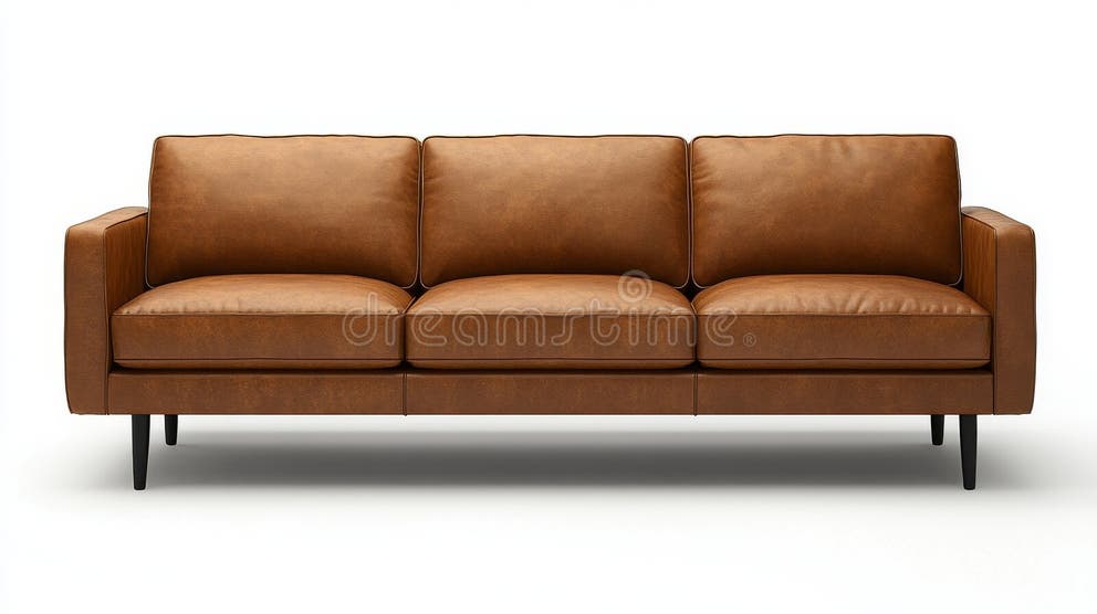 A Brown Leather Couch Positioned on a White Surface Stock Photo - Image ...