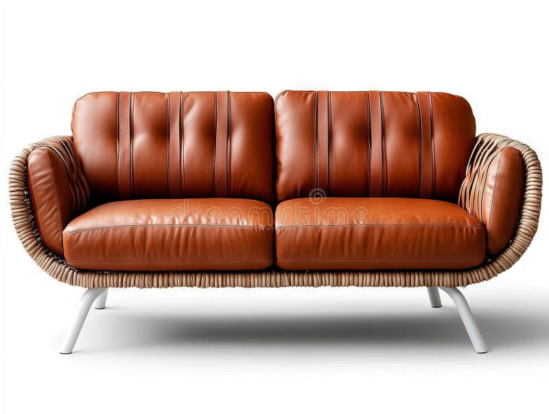 Brown Leather Couch Sitting Top White Surface Stock Photos - Free ...