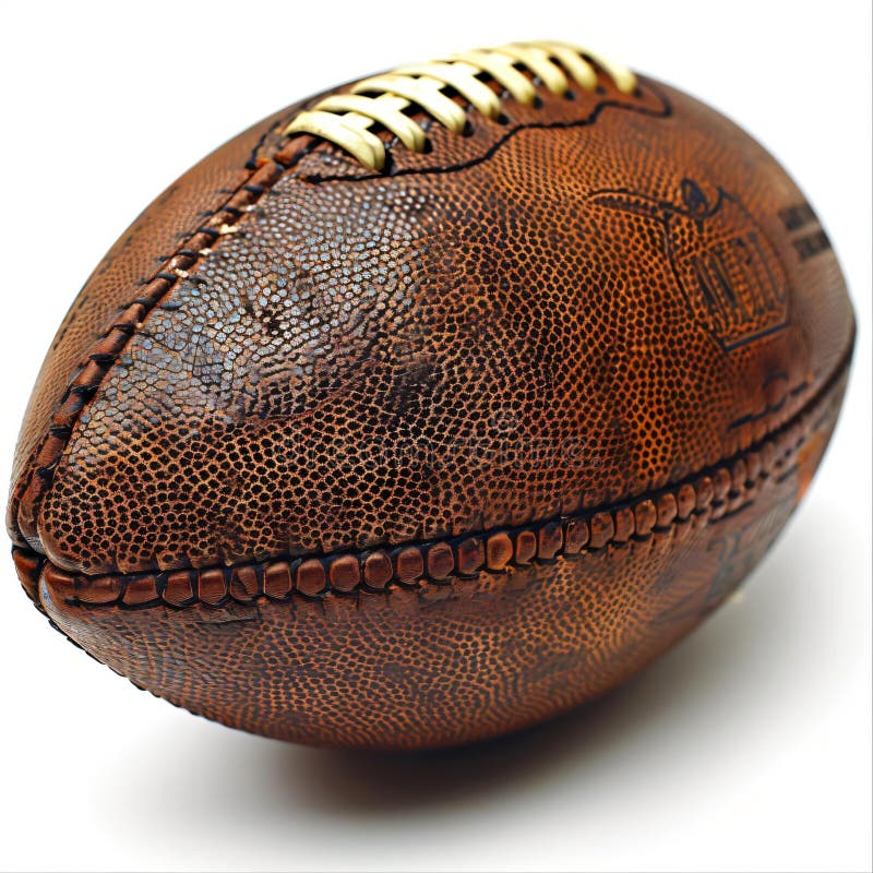 Brown Leather Football White Stitched Pattern Rests White Surface ...