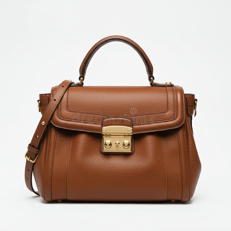 Brown Leather Handbag with a Structured Design and Pebbled Texture ...