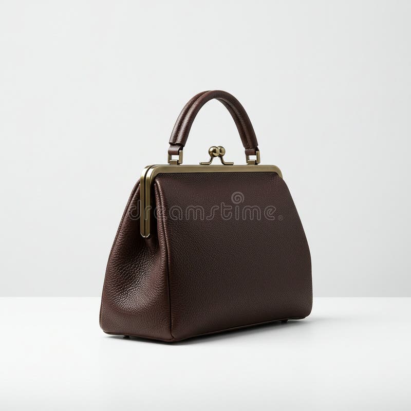 Brown Leather Handbag with a Structured, Trapezoidal Shape. it Features ...