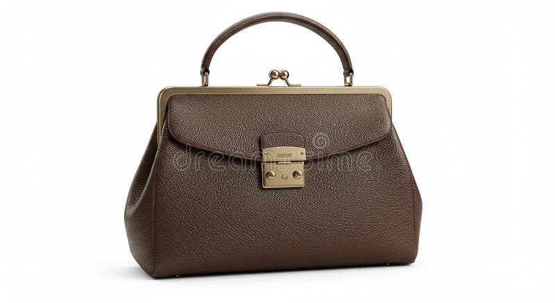 Brown Leather Handbag with a Structured, Trapezoidal Shape. Features a ...