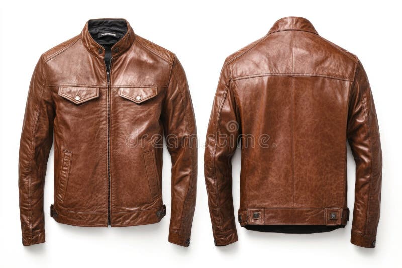 A Brown Leather Jacket on a White Background Stock Photo - Image of ...