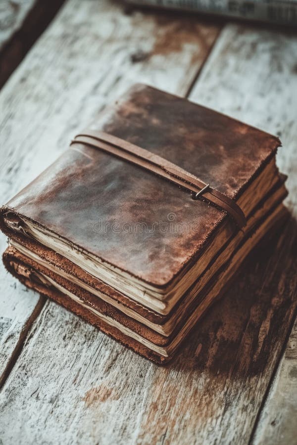 Brown Leather Journal on Wooden Table Stock Photo - Image of note ...