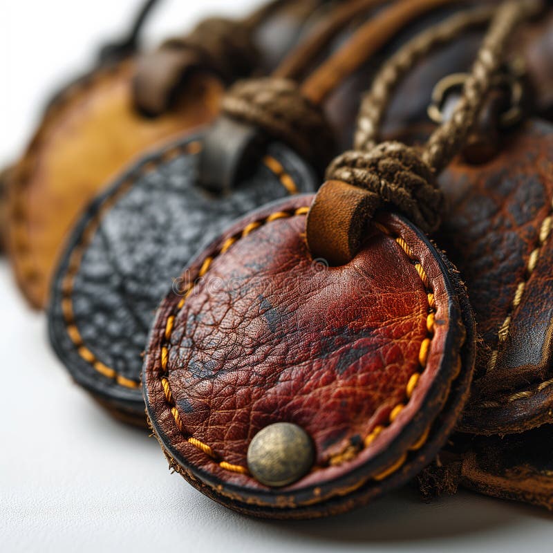 Brown Leather Label Round Shape with Stitches. Leather Patch with Seam ...