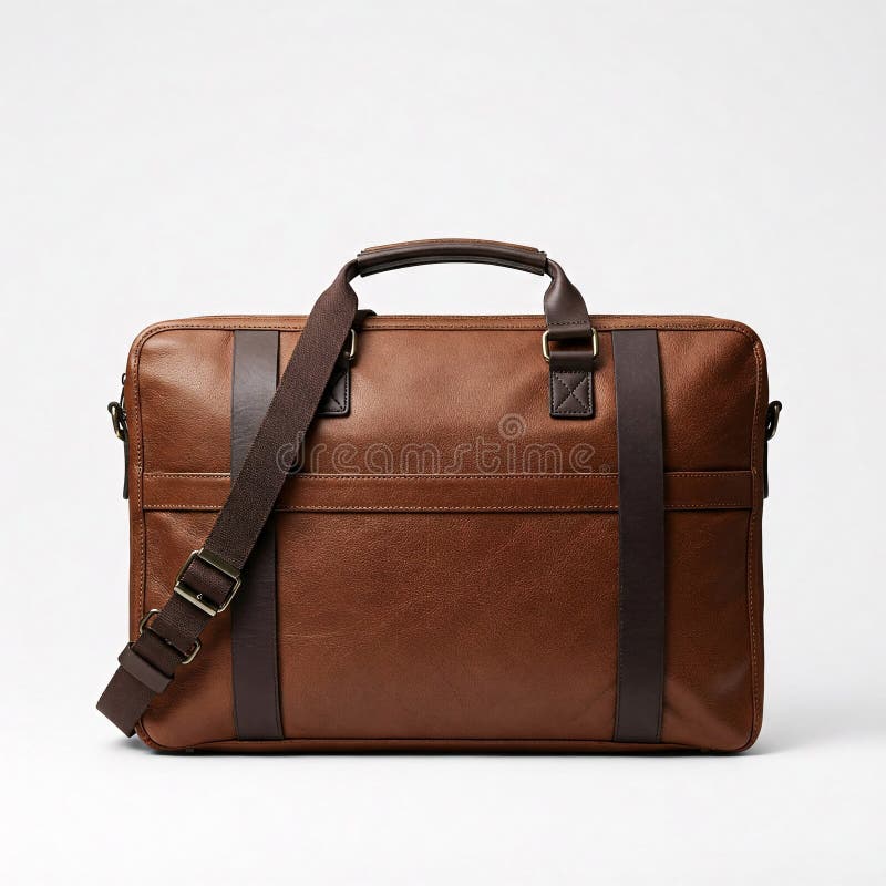 Brown Leather Men S Briefcase with Shoulder Strap on a Light Background ...