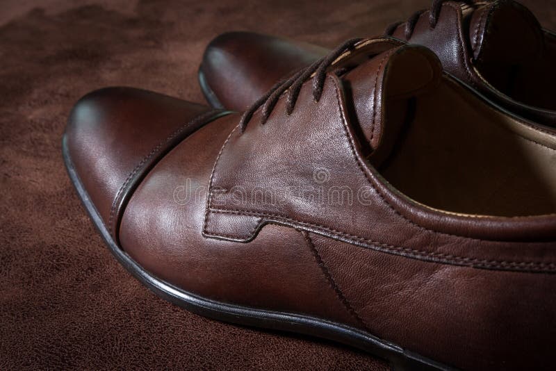 Brown Leather Men Shoes on Leather Background Stock Image - Image of ...