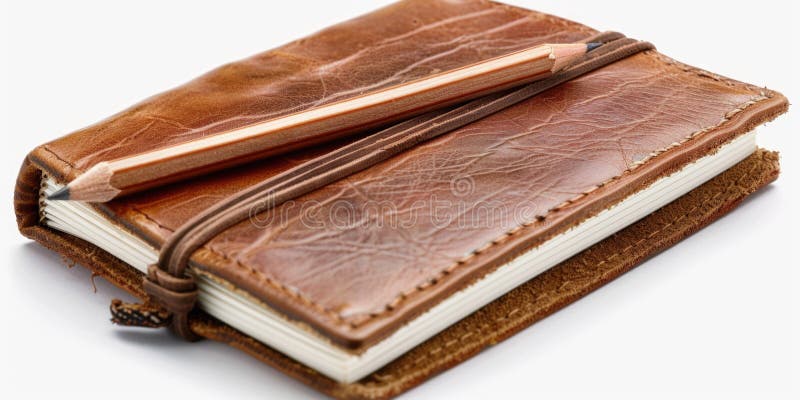 A Brown Leather Notebook with a Pencil Inside. Suitable for Office ...