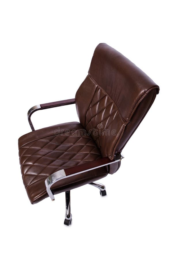 The Brown Leather Office Chair Isolated on White Stock Photo - Image of ...