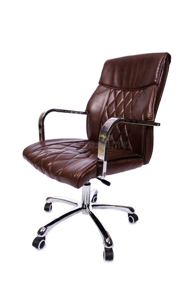 The Brown Leather Office Chair Isolated on White Stock Image - Image of ...