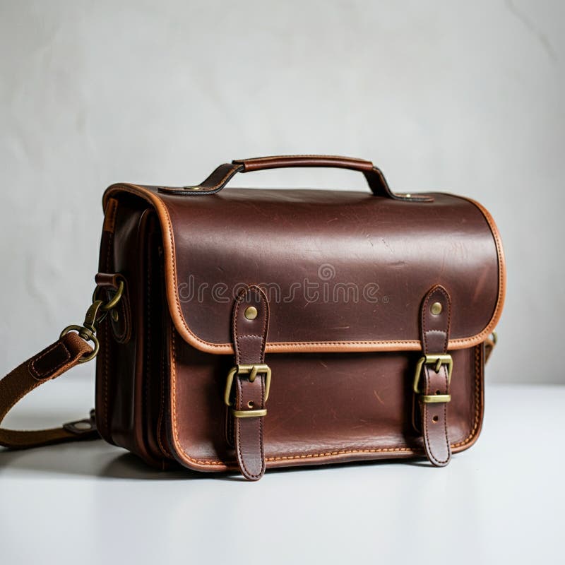Brown Leather Satchel with a Structured Rectangular Shape, Featuring a ...