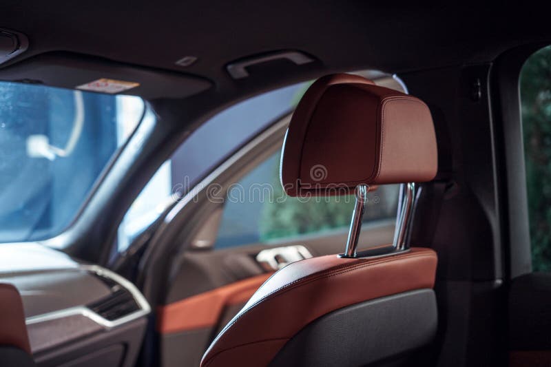 Brown Leather Seats in a Car Interior Stock Image - Image of stitching ...