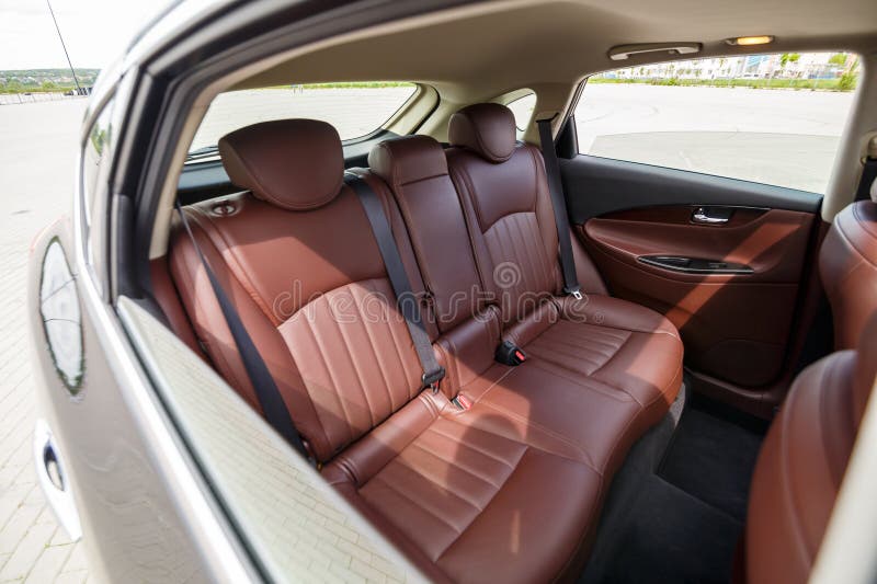 Brown Leather Seats in the New Car. Interior Upholstery with Genuine ...