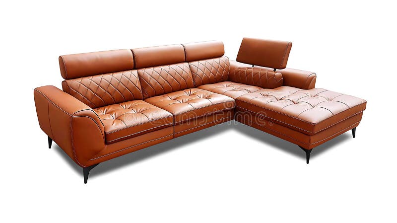 Brown Leather Sectional Sofa with a Headrest and a Foot Rest Stock ...