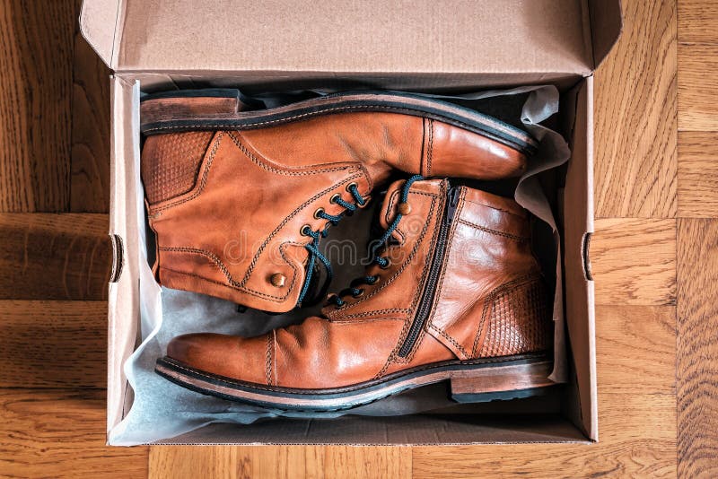 Brown Leather Shoes in the Box Stock Photo - Image of shiny, british ...