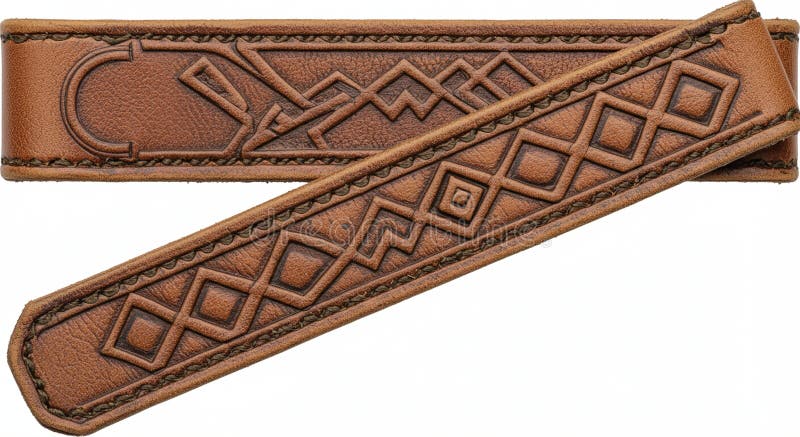Brown Leather Strap with Embossed Geometric Patterns, Featuring ...