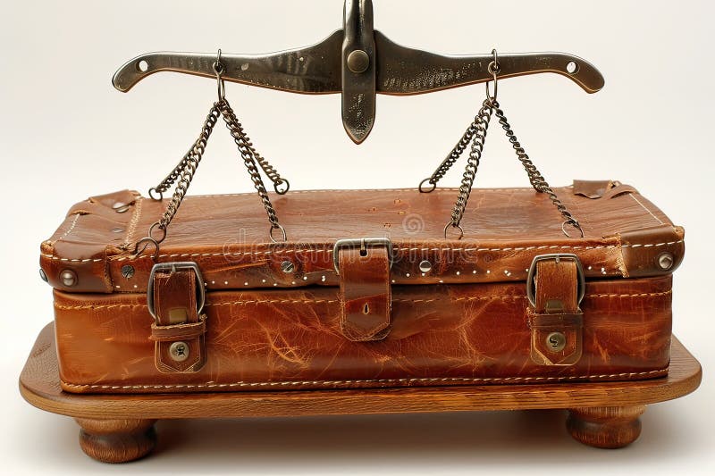 A Scale is Weighing a Suitcase Made of Brown Leather, Not a Wooden One ...