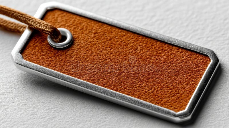 A Brown Leather Tag with a Metal Tag Attached To it Stock Photo - Image ...