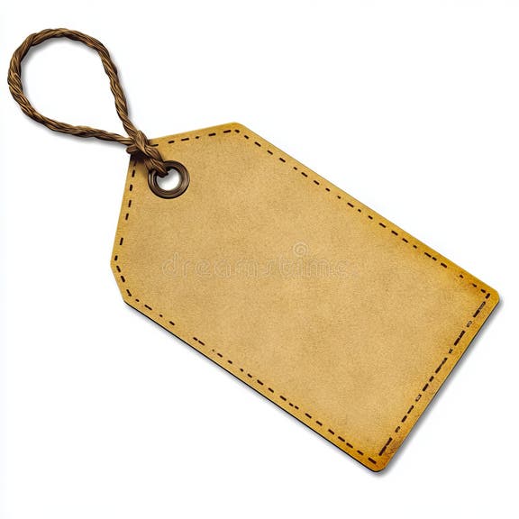 A Brown Leather Tag with a String Attached To it Stock Photo - Image of ...