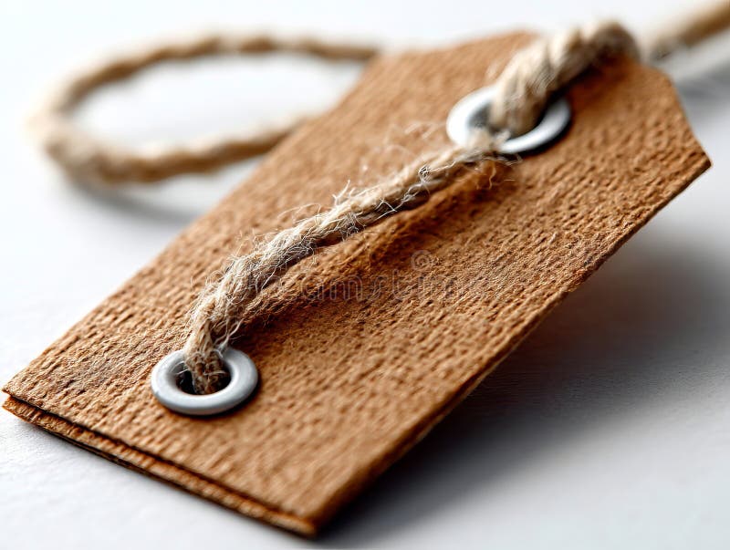 A Brown Leather Tag with a String Attached To it Stock Photo - Image of ...