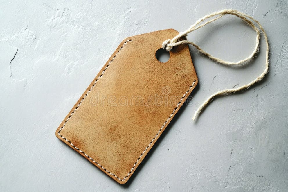 Brown Leather Tag on White Wall Stock Image - Image of home, element ...