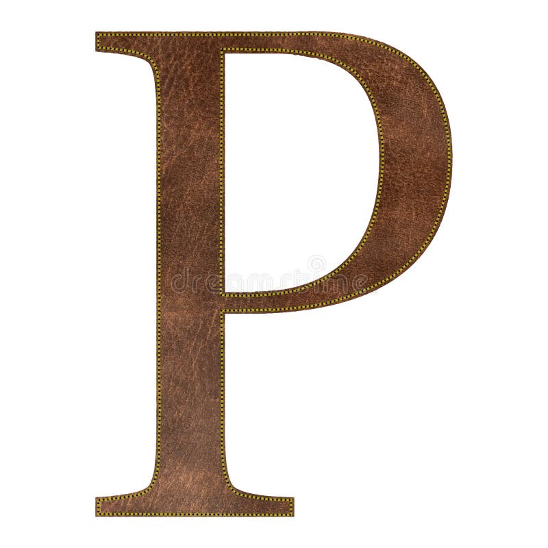 Brown Leather Textured Letter P with Yellow Stitch, Leather Alphabet ...