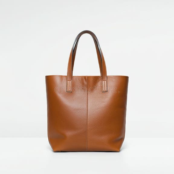Brown Leather Tote Bag Featuring a Rectangular Shape and Two Sturdy ...
