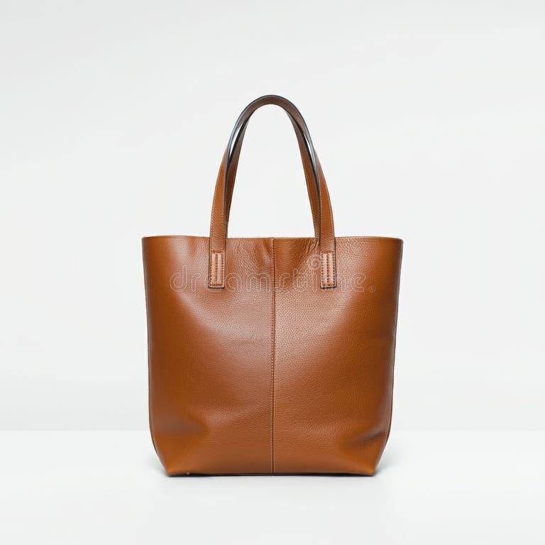 Brown Leather Tote Bag Featuring a Rectangular Shape and Two Sturdy ...